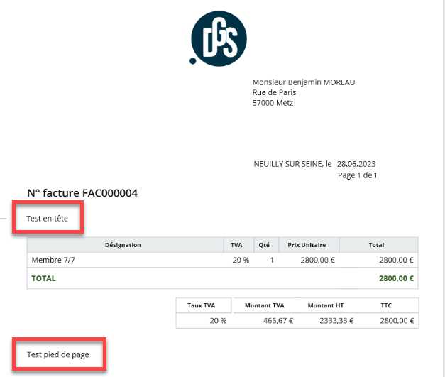 Mettre/modifier/supprimer une en-tête et/ou un pied de page par défaut sur les factures ...